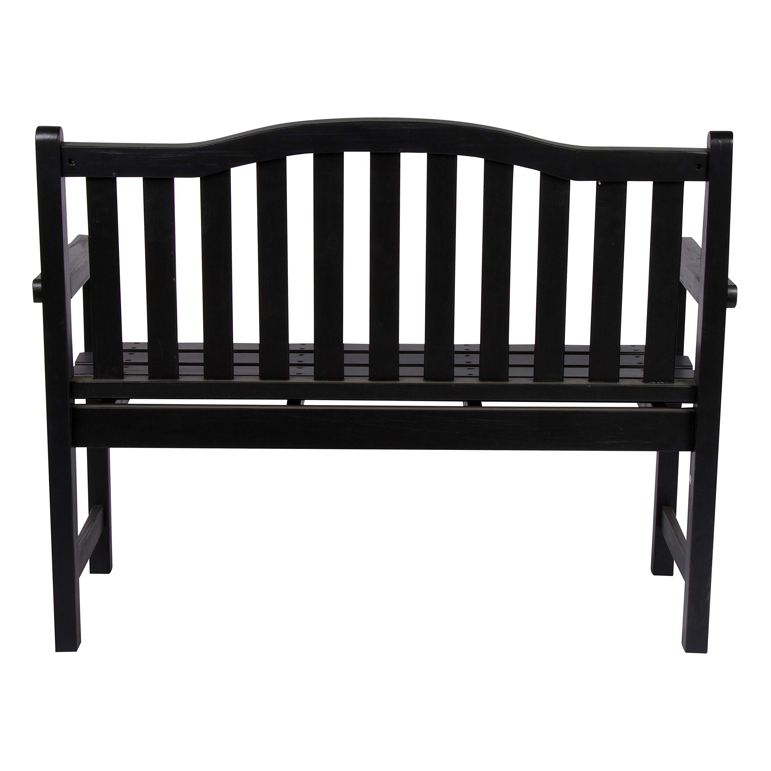 Shine Company Belfort Outdoor Solid Wood Patio Garden Bench, Ergonomic Seat, 22" D x 44.75" W x 36" H, Black