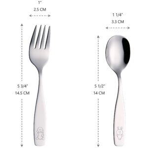 ANNOVA Kids Silverware Children's Safe Flatware Set Stainless Steel - 12 x Children Dinner Spoons, Toddler Utensils, Metal Cutlery Set for LunchBox (Engraved Dog Bunny) (Stainless Steel, 12 Spoons)