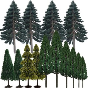 model trees hobby train scenery set artificial miniature pine cedar firs conifers figurines décor toy kit with green leaves and base diy for moss landscape tunnels buildings decoration anyback 14