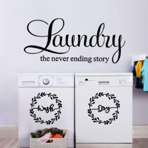 laundry room vinyl wall decal wash dry vinyl laundry stickers laundry the never ending story decal washer stickers quote wall art stickers for home apartment washing machine (black printing)