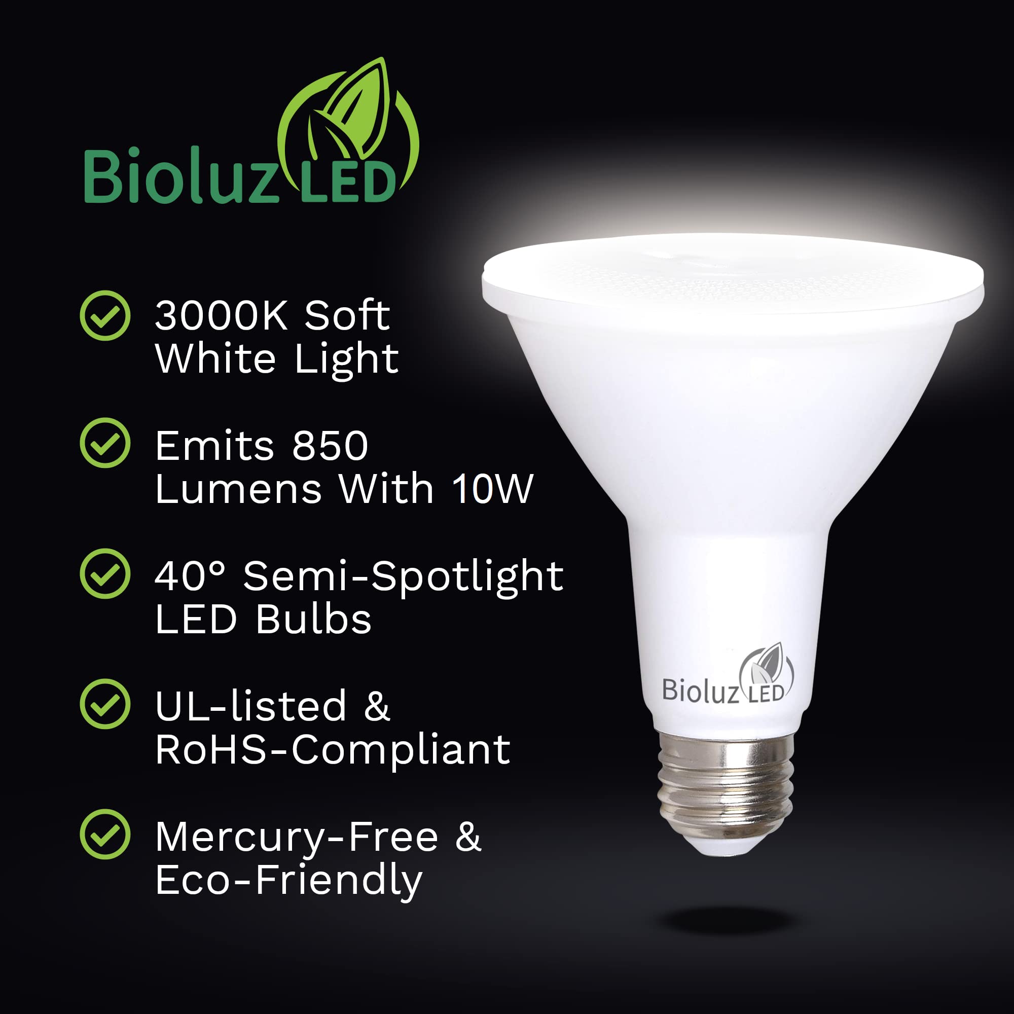 Bioluz LED 8-Pack PAR30 LED Light Bulbs, 10W = 100W Replacement, 3000K Soft White LED Light Bulbs, 90 CRI, Dimmable, LED Flood Light Outdoor, Spot Lights Indoor, UL Listed, Title 20 Compliant