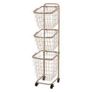 hagihara kr-3971lt laundry rack, basket, undressing, laundry basket, 3 tiers, removable and stackable, large capacity, laundry wagon, wire, casters, beige