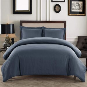 100% soft cotton duvet cover set,with zipper closure 3 piece -1 duvet cover with 2 pillow 600 tc super soft and breathable easy to care hotel quality duvet cover set (cal-king/king, navy)