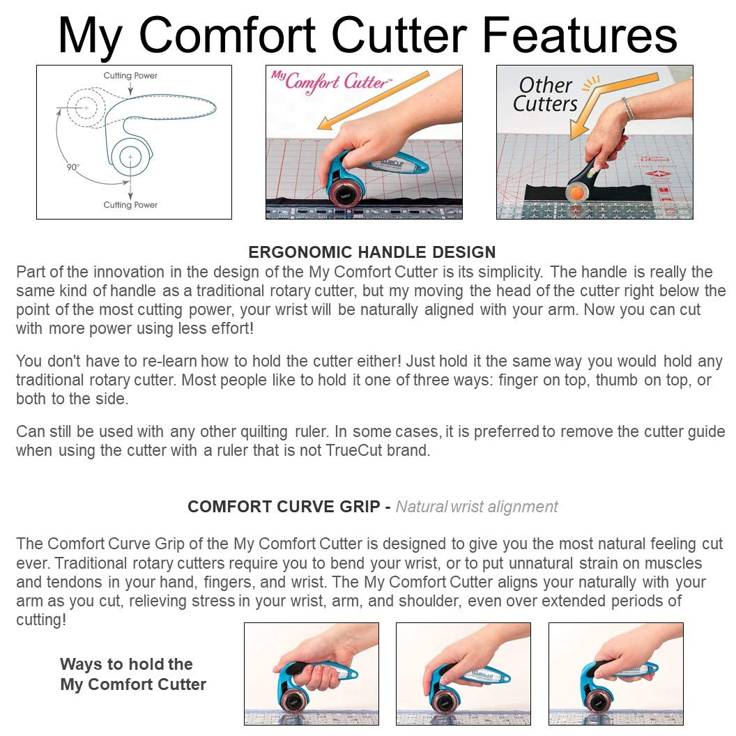 TrueCut Rotary Cutter Set - 3 Items: Large TrueCut Quilting Ruler (24.5-Inch by 6.5-Inch), Medium TrueCut Quilting Ruler (12.5-Inch by 6.5-Inch) and My Comfort Cutter Ergonomic Rotary Cutter (45mm)