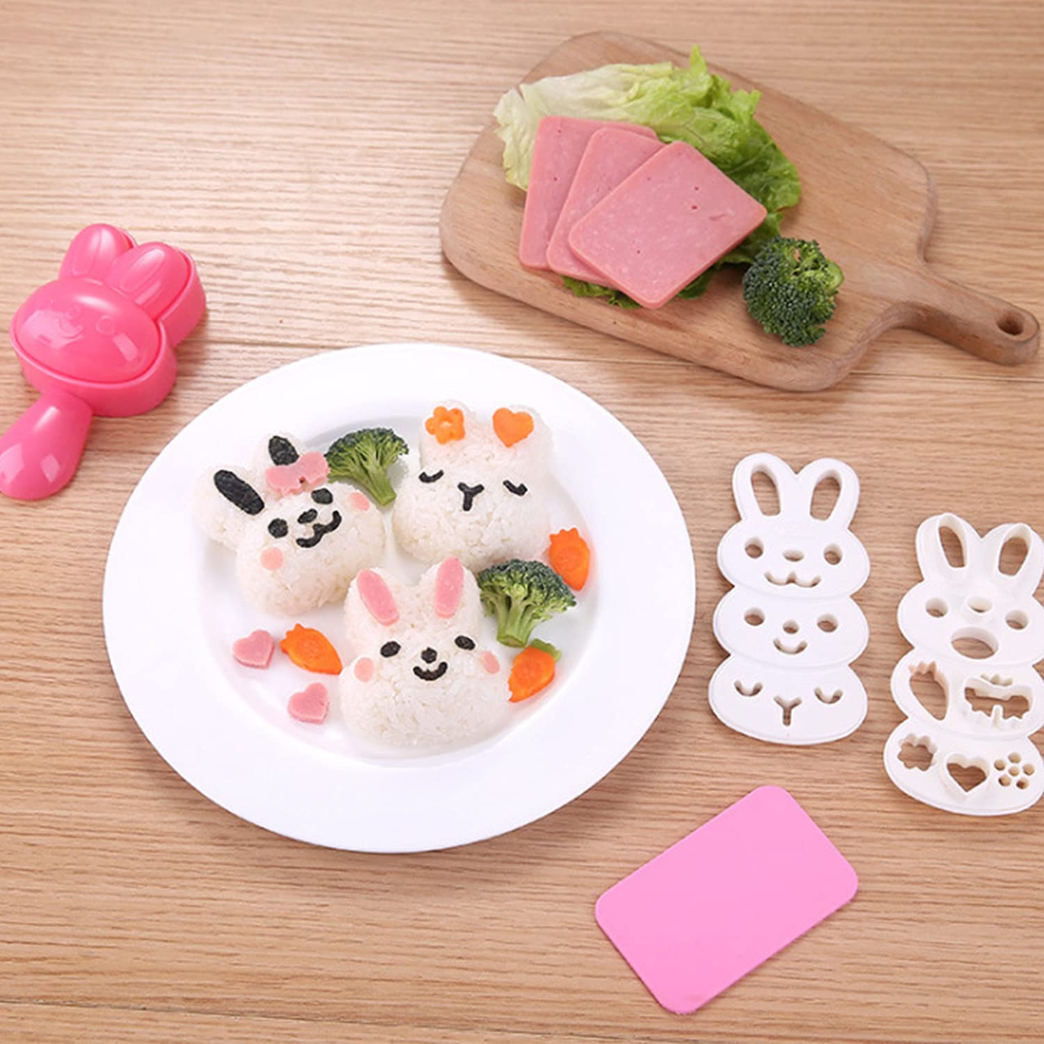 Rice Ball Molds for Kids Cute Rabbit Pattern Sushi Mold Rice Shaper Onigiri Mold Bento Accessories DIY Kitchen Tools with Nori Seaweed Punch Cutter