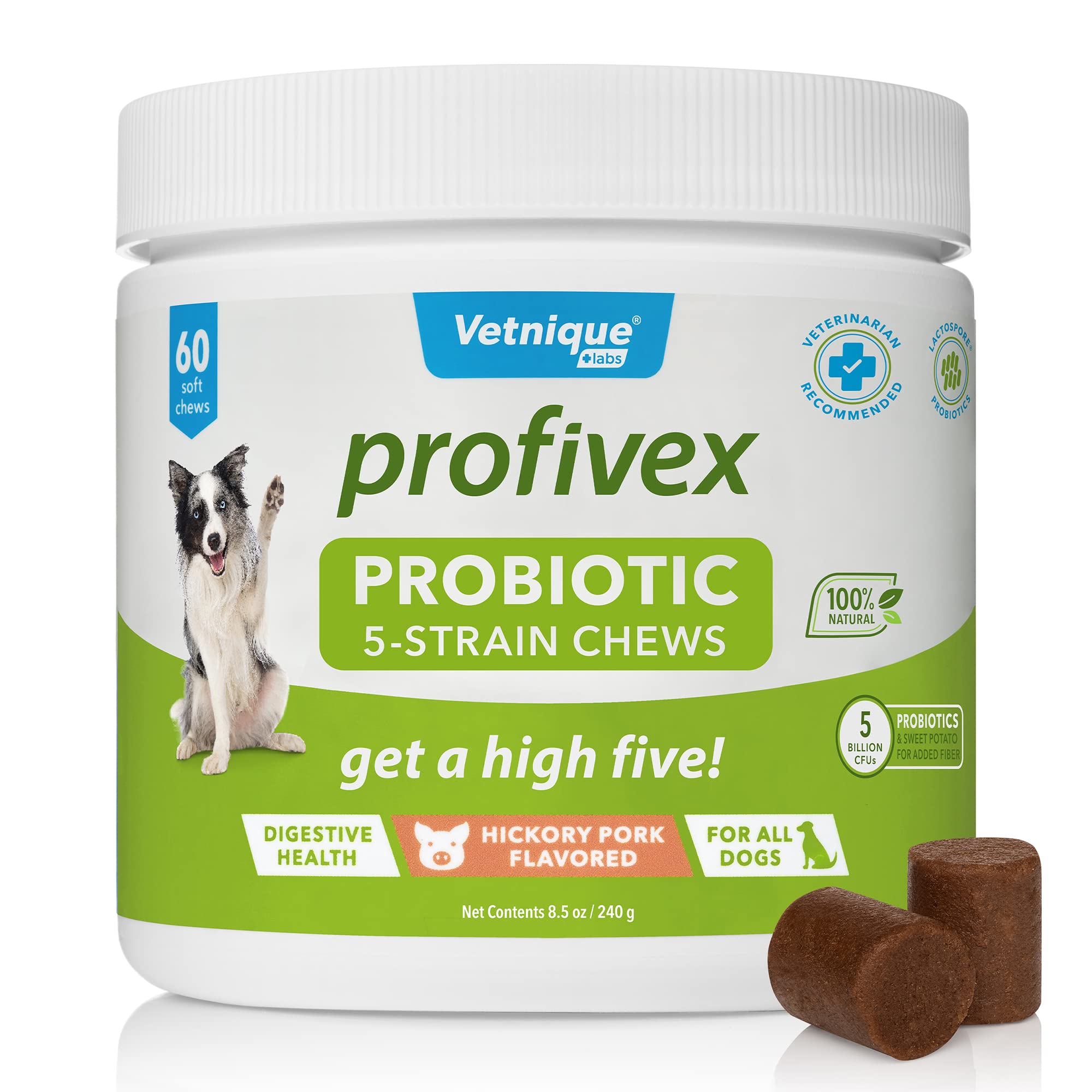 VETNIQUE Profivex 5-Strain Probiotic Soft Chews (60ct) & Glandex Anal Gland Support Peanut Butter Soft Chews (30ct Peanut Butter) for Dogs Bundle