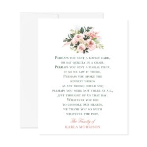 hello love goods sympathy acknowledgement cards, personalized funeral thank you cards with poem and pink flowers - 5.5x4.25 flat notecards with envelopes