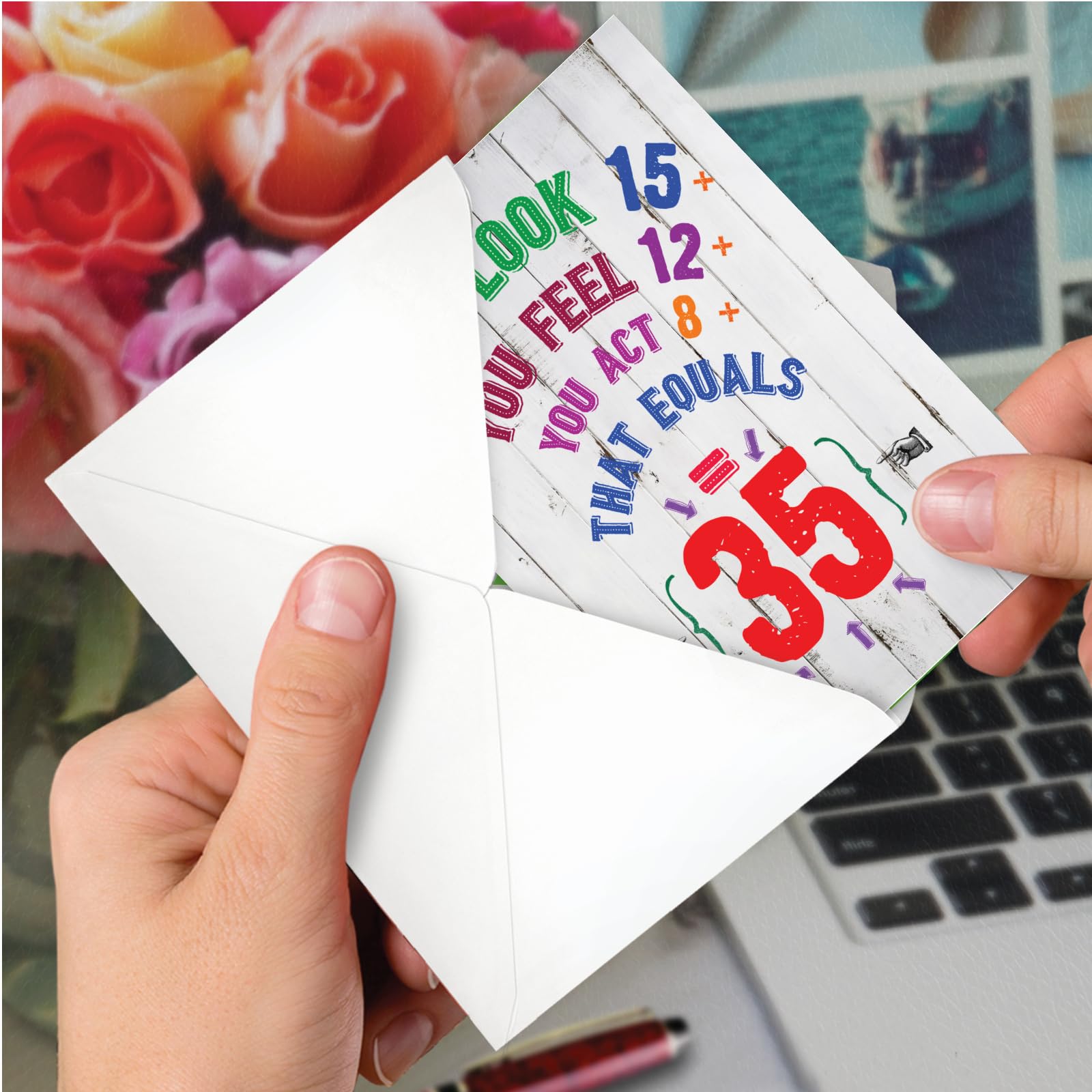 NobleWorks - 35th Happy Birthday Card Funny - Joke Notecard for Birthdays, 35 Year Old Milestone Humor - Age Equation 35 C9417MBG