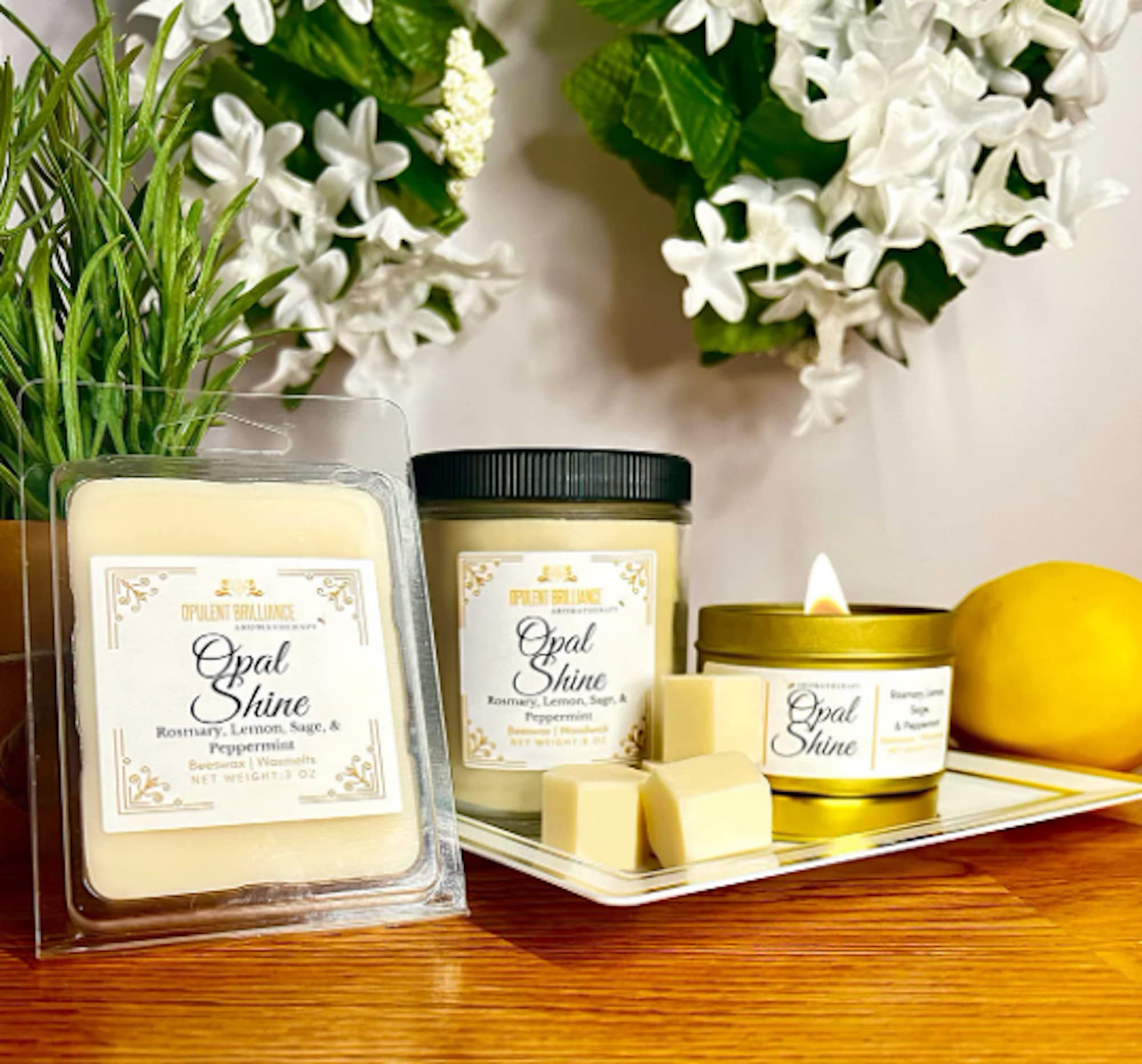 1 Pack Beeswax Melts, Opal Shine, Sage & Lemon, Wax Melts, Aromatherapy, Scented Candle Melts, Opulent Brilliance 3 oz