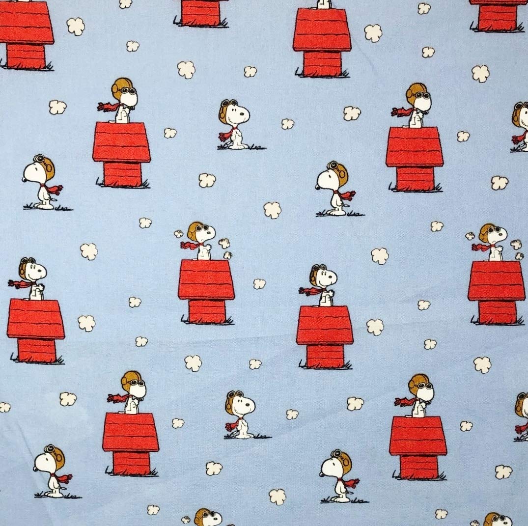 1/2 Yard - Peanuts Snoopy Flying with The Clouds on Sky Blue Cotton Fabric (Great for Quilting, Sewing, Craft Projects, Throw Pillows & More) 1/2 Yard x 44"