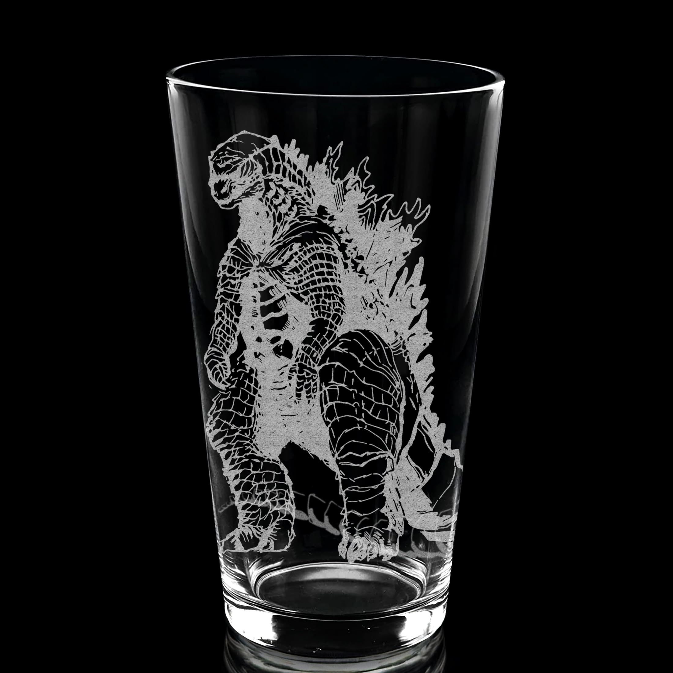 GOD ZILLA Engraved Pint Glass | Iconic Monster Designs | Classic Film & TV | Perfect Collectible for Epic Movie Fans