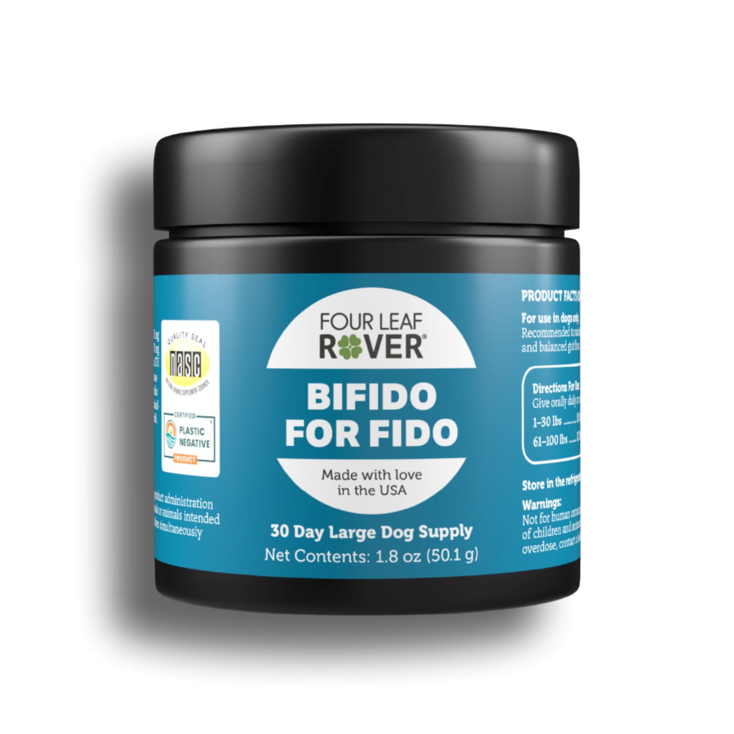 Four Leaf Rover: Bifido for Fido - Multi-Strain Dog Probiotics and Prebiotics for Immune Support - 50 Billion CFUs - 22 to 120 Day Supply, Depending on Dog’s Weight - Vet Formulated - for All Breeds