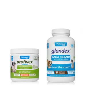 vetnique labs glandex for dogs 5.5oz beef anal gland powder supplement & profivex probiotics for dogs 4.25oz pork powder