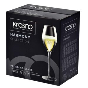 Krosno Large Prosecco Champagne Sparkling Wine Flutes, Set of 6, 9.4 fl oz, Rounded Shape for Ideal Bubbles, Dishwasher Safe, Made in Europe