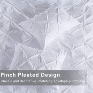 Pinch Pleated 3pc Duvet Cover Set 100% Egyptian Cotton 1000-TC Zipper & Corner Ties Rectangle Pattern Decorative Pintuck (104x98 California King, Pure White Solid)