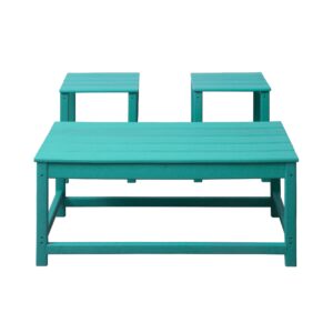 WO Home Furniture HDPE 2pcs Side and 1pc Coffee Table for Adirondack Chair, Weather and UV Resistant for Outdoor, Patio, Backyard, Porch, Garden, Turquoise