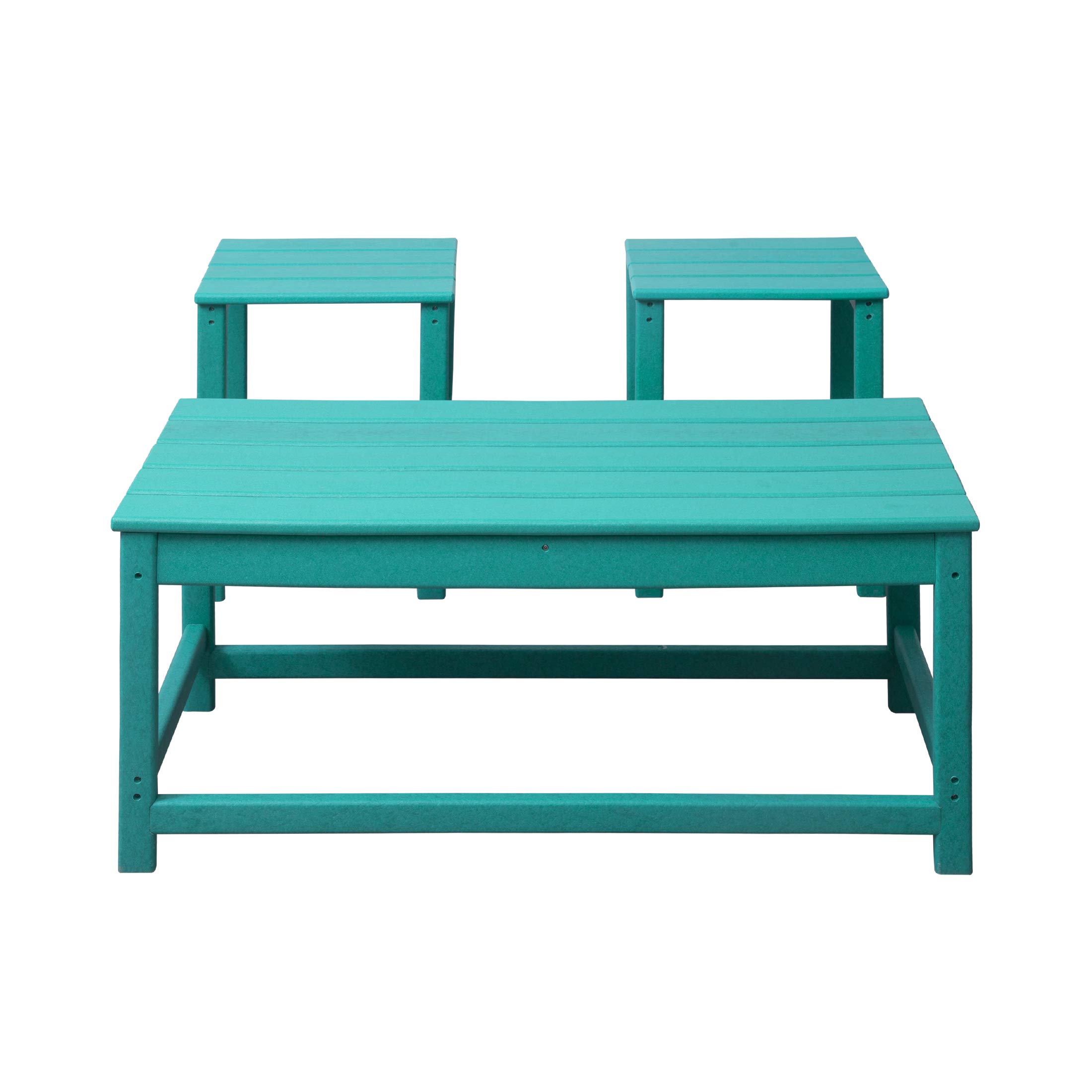 WO Home Furniture HDPE 2pcs Side and 1pc Coffee Table for Adirondack Chair, Weather and UV Resistant for Outdoor, Patio, Backyard, Porch, Garden, Turquoise