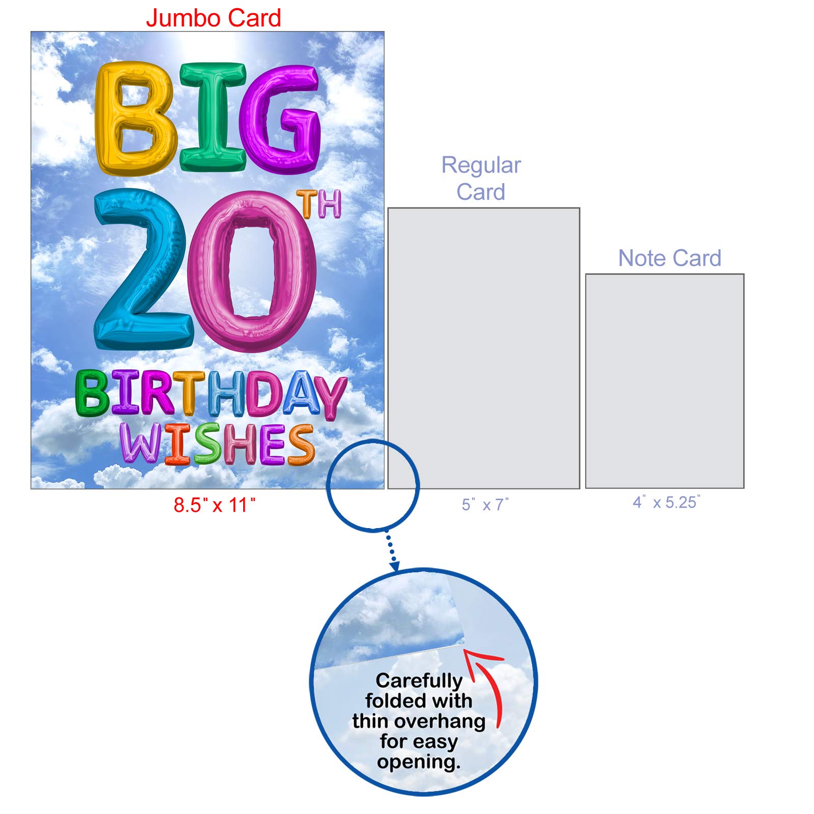 NobleWorks - 20th Birthday Card Jumbo from All of Us (8.5 x 11 Inch) - Milestone of 20 Years, Large Notecard w/Envelope (Not Actual Balloons, 3D or Raised) - Inflated Messages J9394MBG-US