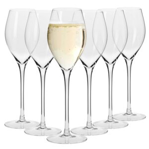 krosno large prosecco champagne sparkling wine flutes, set of 6, 9.4 fl oz, rounded shape for ideal bubbles, dishwasher safe, made in europe