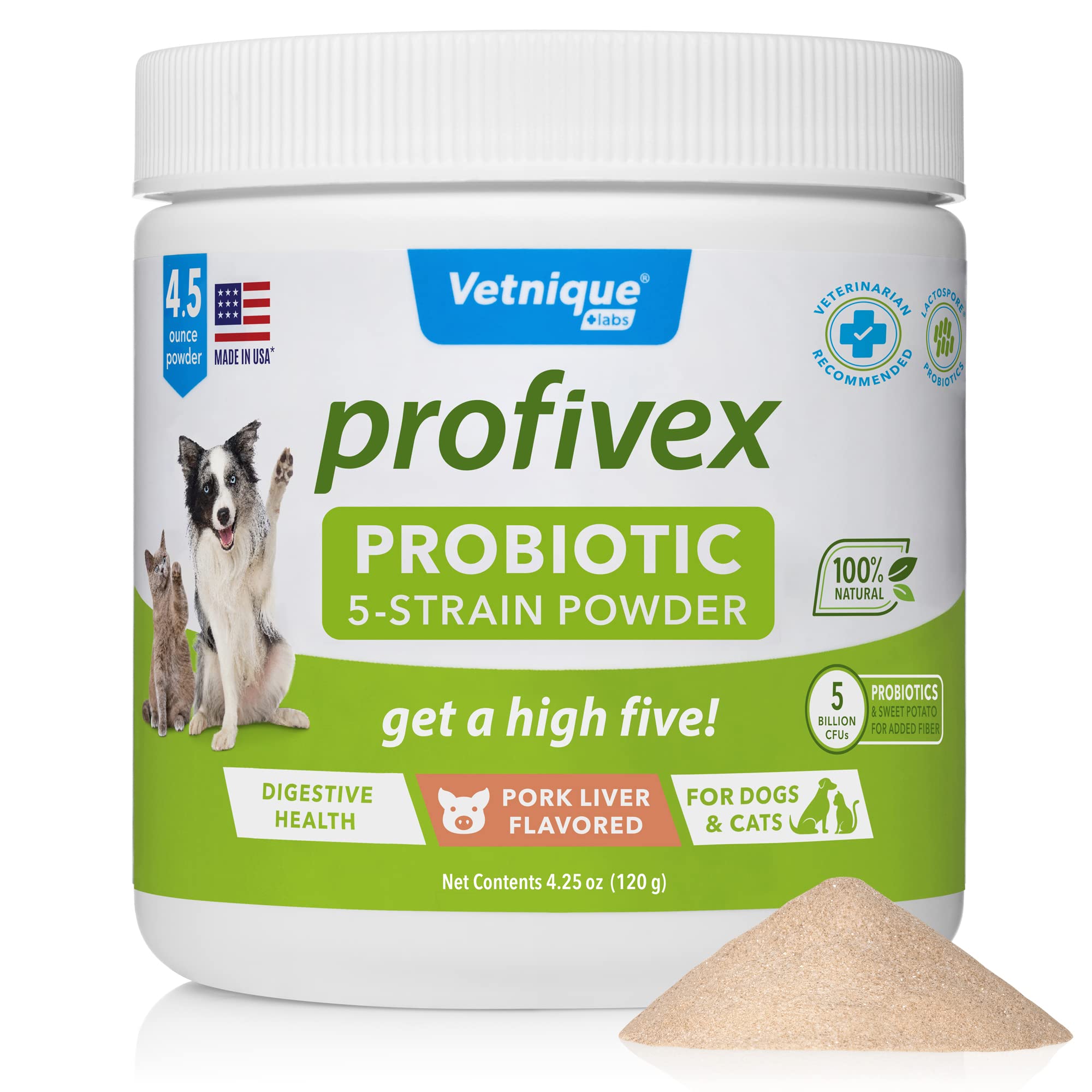 Vetnique Labs Glandex for Dogs 5.5oz Beef Anal Gland Powder Supplement & Profivex Probiotics for Dogs 4.25oz Pork Powder