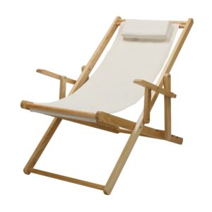 casual home folding fully-assembled adjustable solid wood sling patio outdoor chair, natural frame/natural canvs (new)