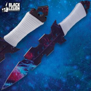 BLACK LEGION Cosmic Battle 6 Piece Knife Set | Includes Survival, Throwing, Pocket, Gut-Hook Knives | Fantasy Cosmic Design | Includes Sheaths for Each | Ergonomic Handles | Complete Set