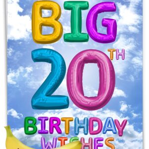 NobleWorks - 20th Birthday Card Jumbo from All of Us (8.5 x 11 Inch) - Milestone of 20 Years, Large Notecard w/Envelope (Not Actual Balloons, 3D or Raised) - Inflated Messages J9394MBG-US