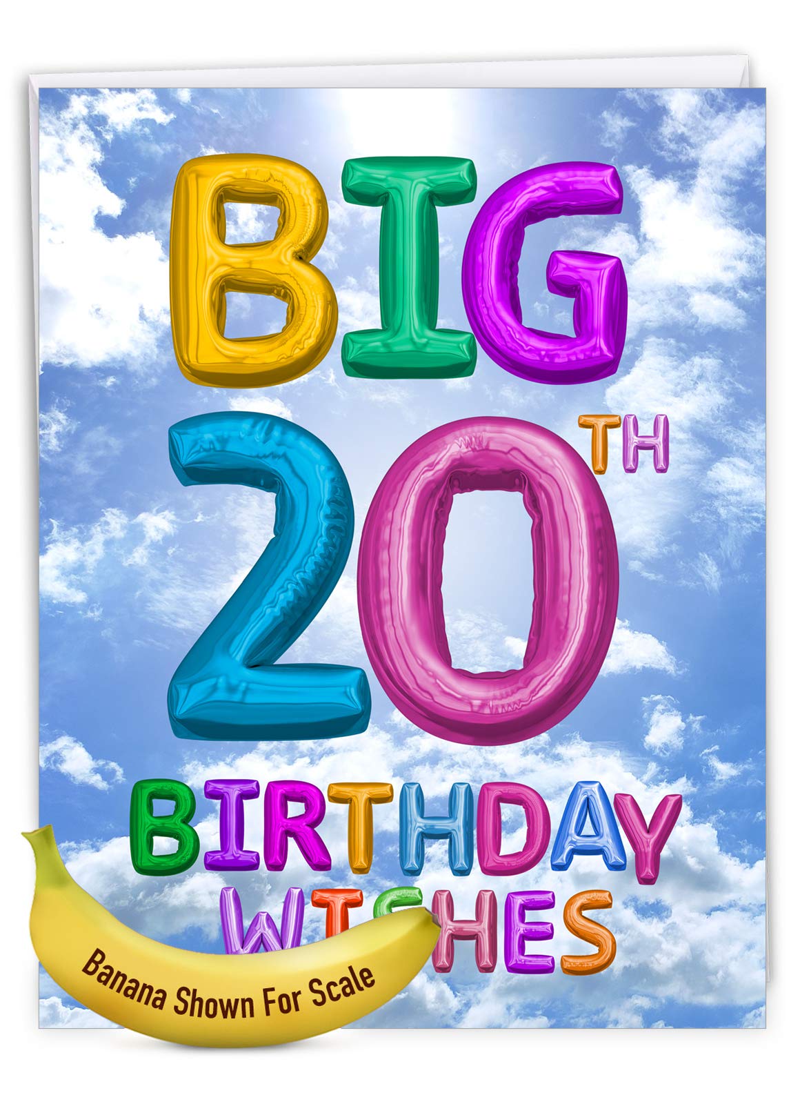 NobleWorks - 20th Birthday Card Jumbo from All of Us (8.5 x 11 Inch) - Milestone of 20 Years, Large Notecard w/Envelope (Not Actual Balloons, 3D or Raised) - Inflated Messages J9394MBG-US