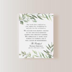 Hello Love Goods Greenery Funeral Thank You Cards, Sympathy Acknowledgement Cards, Bereavement Notes with Envelopes, 4.25x5.5 Flat Notecards