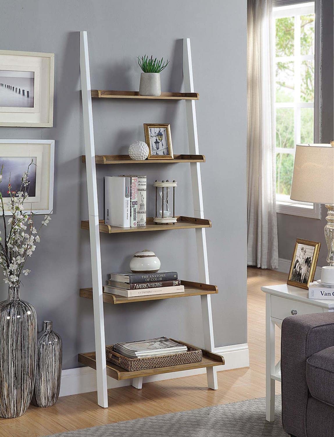 Convenience Concepts American Heritage Bookshelf Ladder, Driftwood/White