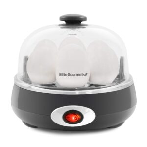 Elite Gourmet EGC007CHC# Rapid Egg Cooker, 7 Easy-To-Peel, Hard, Medium, Soft Boiled Eggs, Poacher, Omelet Maker, Auto Shut-Off, Alarm, 16-Recipe Booklet, Charcoal Grey