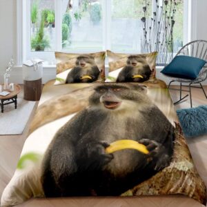 homewish 3d monkey bedding set 2pcs for kids boys teens monkey with banana on tree comforter cover animal theme duvet cover set microfiber bedspread cover with 1 pillow case(no comforter) twin size