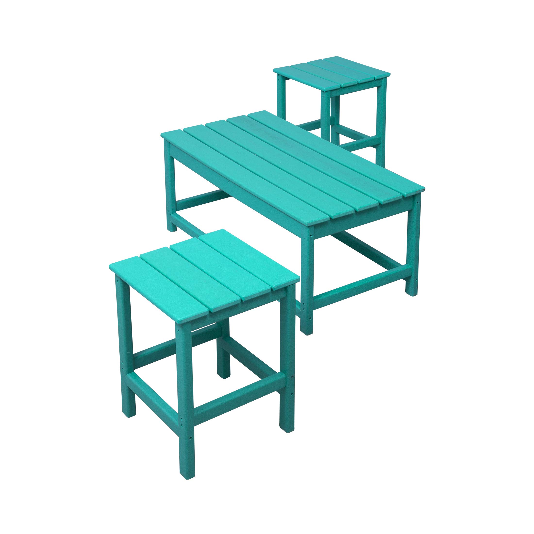 WO Home Furniture HDPE 2pcs Side and 1pc Coffee Table for Adirondack Chair, Weather and UV Resistant for Outdoor, Patio, Backyard, Porch, Garden, Turquoise