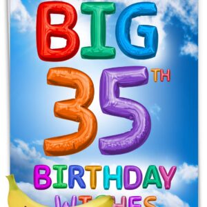 NobleWorks - Large 35th Happy Birthday Card (8.5 x 11 Inch) - Funny 35 Year Milestone Bday Congrats, Jumbo Group Card from All of Us (Not 3D or Raised) - Inflated Messages 35 J9398MBG-US