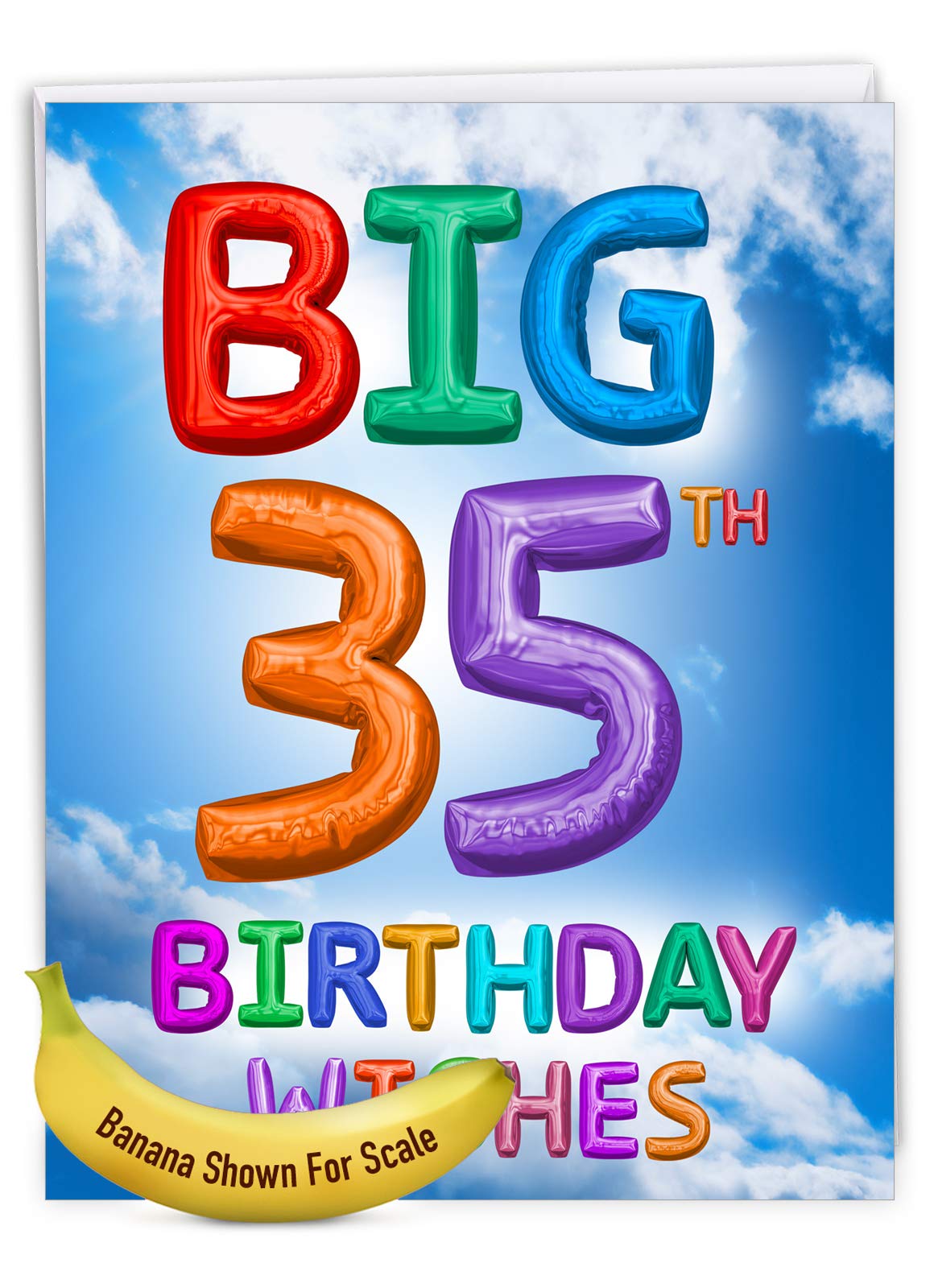 NobleWorks - Large 35th Happy Birthday Card (8.5 x 11 Inch) - Funny 35 Year Milestone Bday Congrats, Jumbo Group Card from All of Us (Not 3D or Raised) - Inflated Messages 35 J9398MBG-US