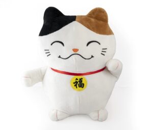 mango steam 11" adorable kawaii lucky cat plush with waving arm - soft and hypoallergenic (white)