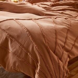 3 Pieces, Queen Size, 300 TC, Pure Washed Percale Cotton Down Comforter Cover with Zip Closure | Ultra Soft & Lightweight, Easy Care Bedding Set of 1 Tufted Duvet Cover + 2 Pillow Covers - Terracotta