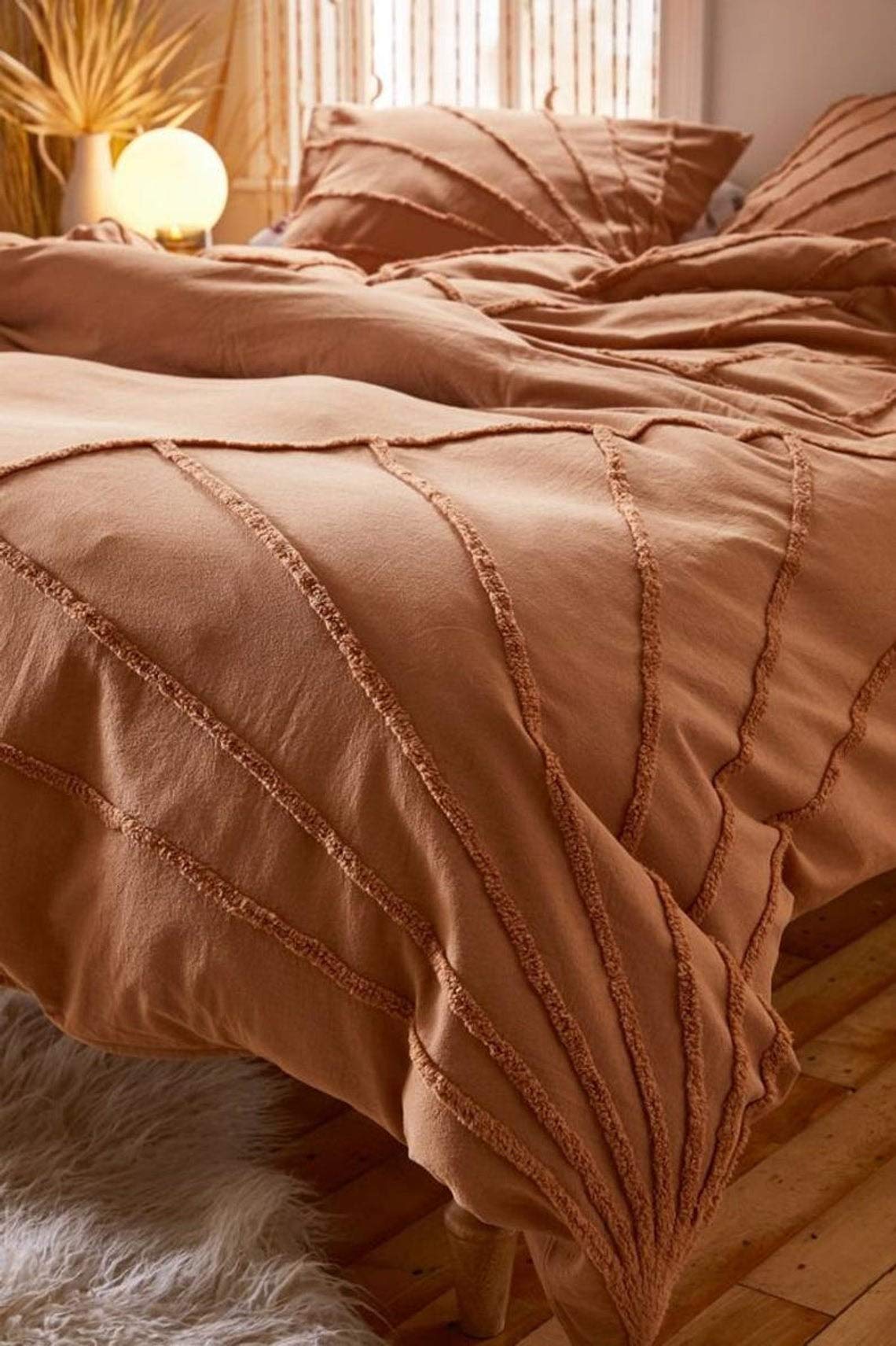 3 Pieces, Queen Size, 300 TC, Pure Washed Percale Cotton Down Comforter Cover with Zip Closure | Ultra Soft & Lightweight, Easy Care Bedding Set of 1 Tufted Duvet Cover + 2 Pillow Covers - Terracotta