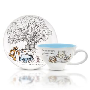 silver buffalo disney winnie the pooh walking classic scene ceramic teacup and saucer, 12 ounces