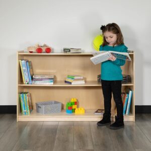 Flash Furniture Wooden 2 Section School Classroom Storage Cabinet for Commercial or Home Use - Safe, Kid Friendly Design - 30" H X 48" L (Natural)