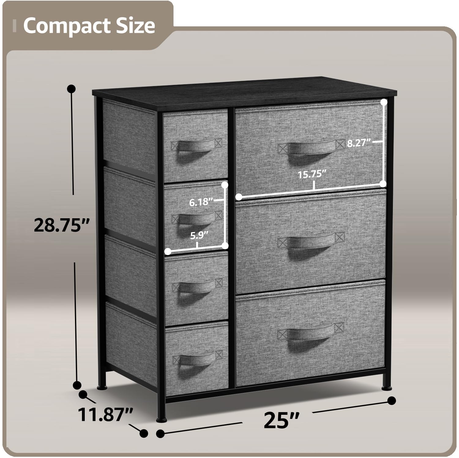 Sorbus Dresser with 7 Drawers - Chest Organizer Tower Unit with Steel Frame, Wood Top, Easy Pull Fabric Bins - Storage Furniture for Bedroom, Hallway, Closet & Office Organization