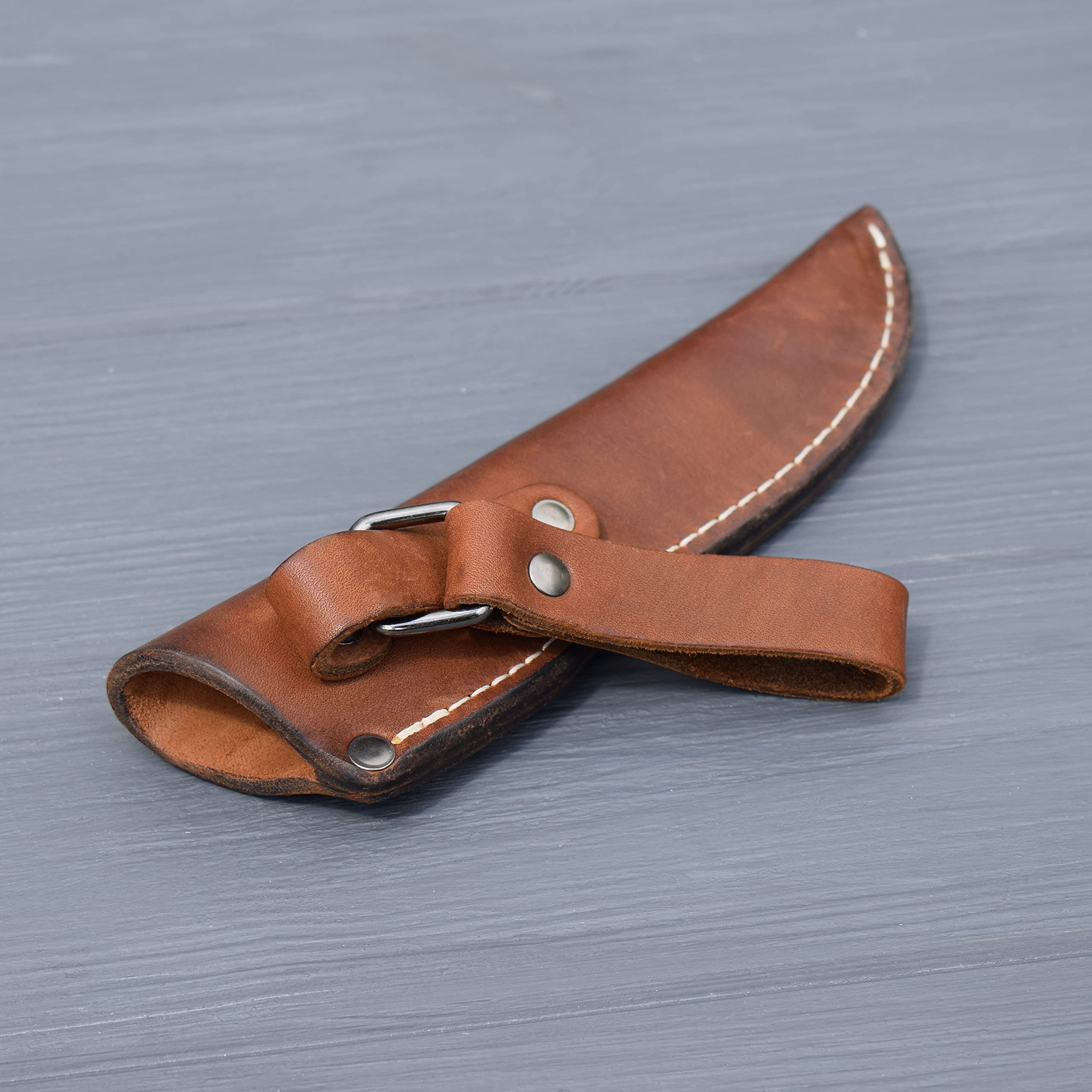 BPS Knives - Left Hand Belt Knife Sheath - Brown Leather Sheath for Mora Garberg - Left-Hand Sheath with Belt Loop for Vertical Carry of Fixed Blade Knife - Free Suspension Leather