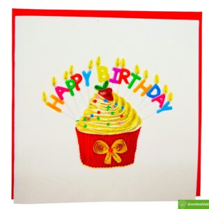 Colorful Happy Birthday Cupcake, Quilling Card 3D - Unique Dedicated Handmade, Design Greeting Card for Birthday | 6" x 6"