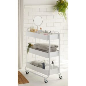 Hudson White 3-Tier Metal Rolling Cart by Simply Tidy - Multi-Functional Storage Cart for Home, Office, and Kitchen - 1 Pack