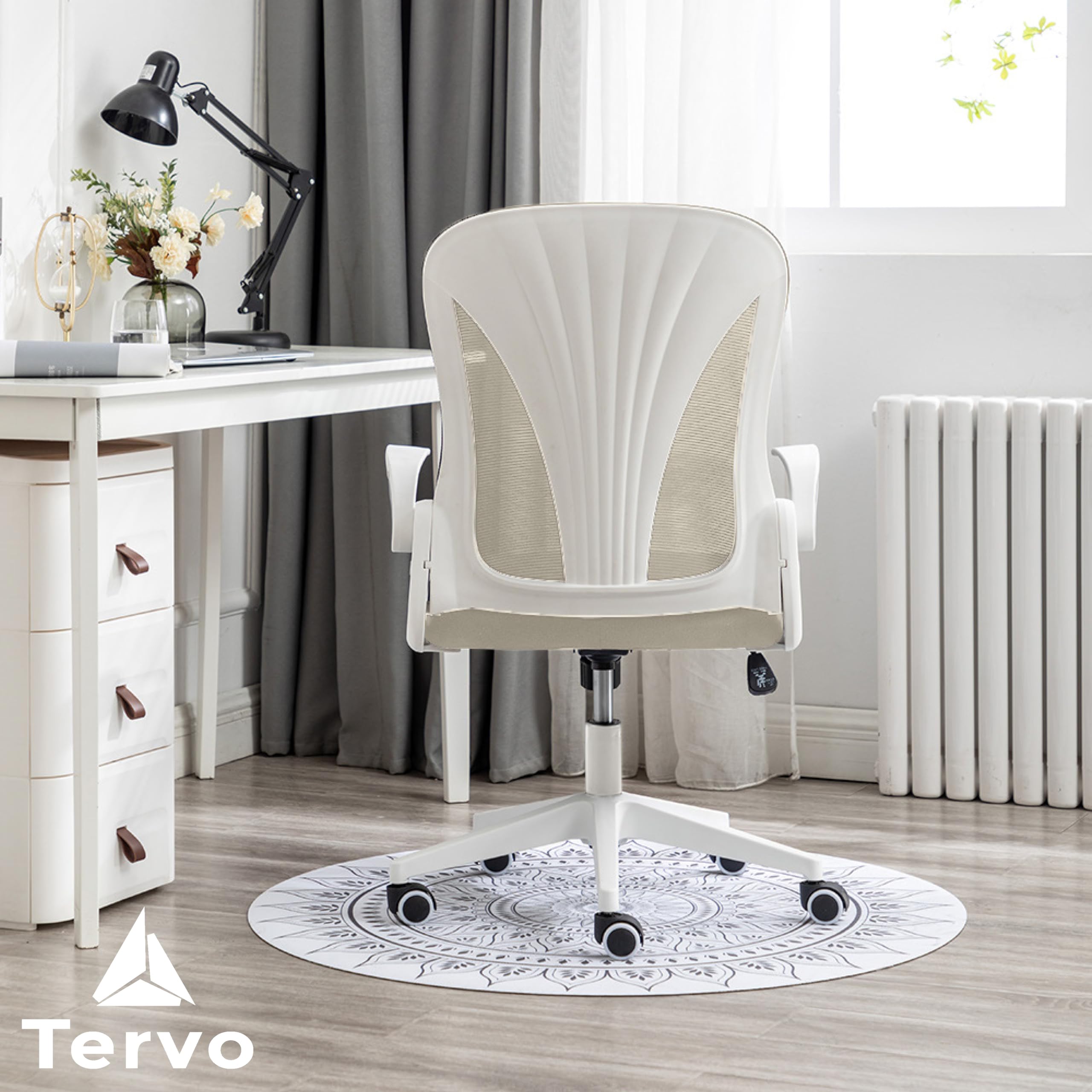 Tervo Office Chair | Foldable & Adjustable Height for Small Spaces | Gaming Chair | Swivel Desk Chair for Home Work | Ergonomic Mesh Computer Chair for Bedroom (Beige)