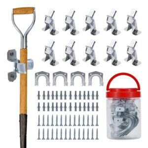 shovel holder, mop and broom holder heavy duty metal wall mounted broom utility hooks tool hanger for warehouse, garden,sheds,garage -14pack