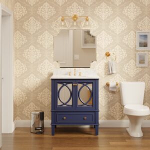 olivia 36-inch bathroom vanity (carrara/royal blue): includes royal blue cabinet with authentic italian carrara marble countertop and white ceramic sink