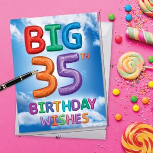 NobleWorks - Large 35th Happy Birthday Card (8.5 x 11 Inch) - Funny 35 Year Milestone Bday Congrats, Jumbo Group Card from All of Us (Not 3D or Raised) - Inflated Messages 35 J9398MBG-US