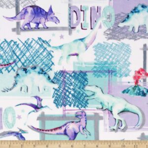 shannon digital minky cuddle t-rex bellflower, fabric by the yard