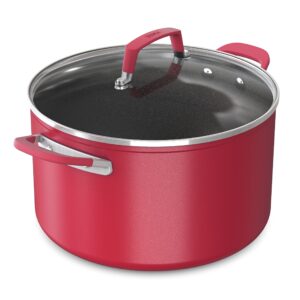 ninja c20480 foodi neverstick vivid 8-quart stock pot with glass lid, nonstick, durable & oven safe to 400°f, cool-touch handles, crimson red